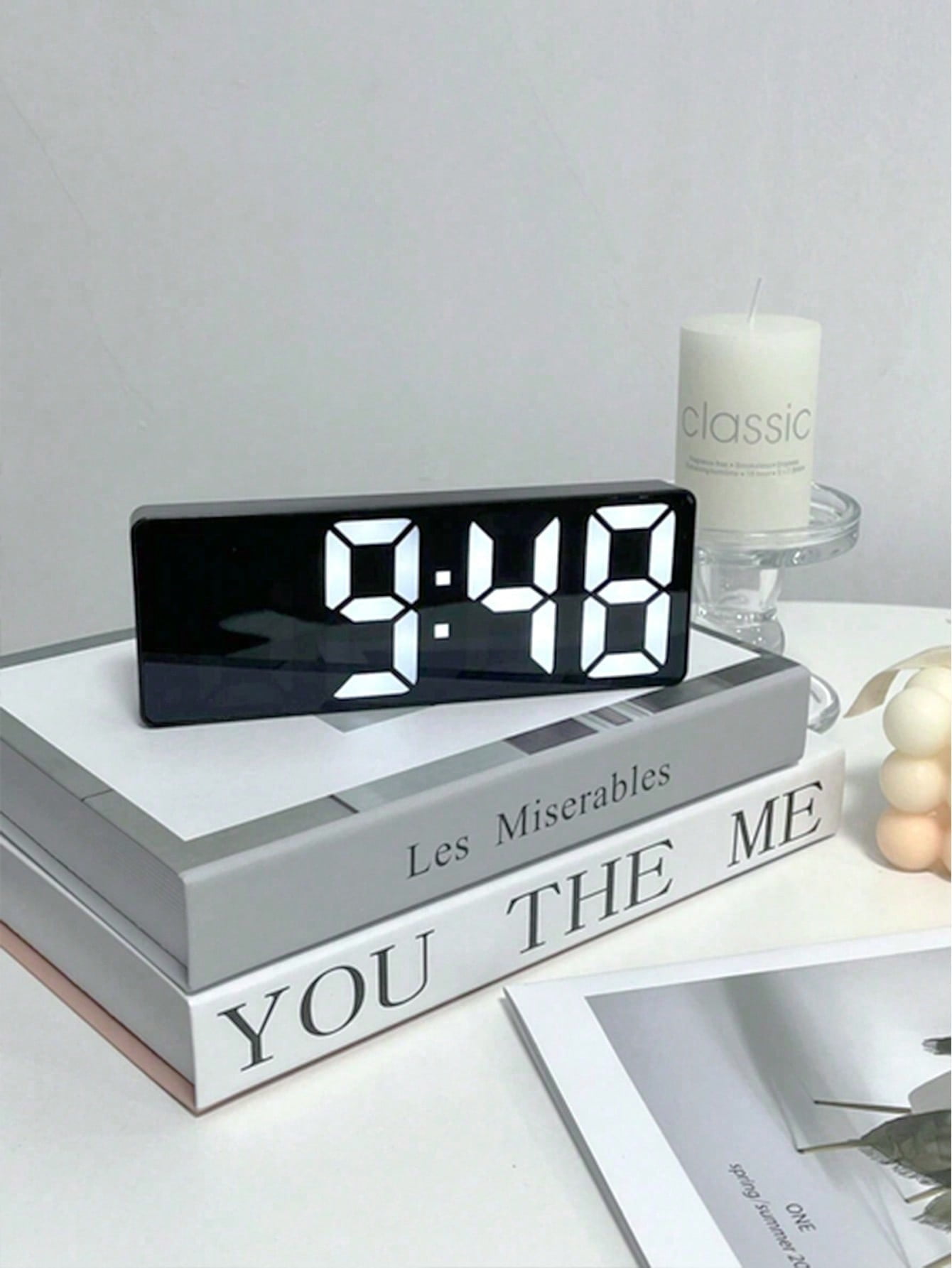 1pc White Led Mirror Table Alarm Clock Digital Alarm Desktop Electronic ...