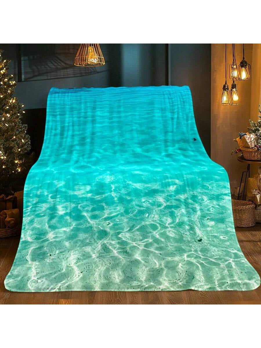 1pc White Ocean Waves Print Flannel Throw Blanket - Lightweight All ...