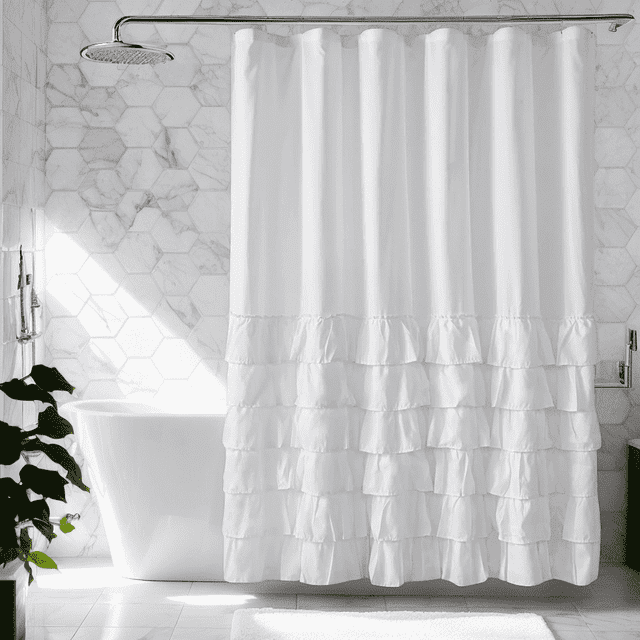 1pc White Ruffle Shower Curtain - Farmhouse Cloth Bathroom 72 x 72 ...