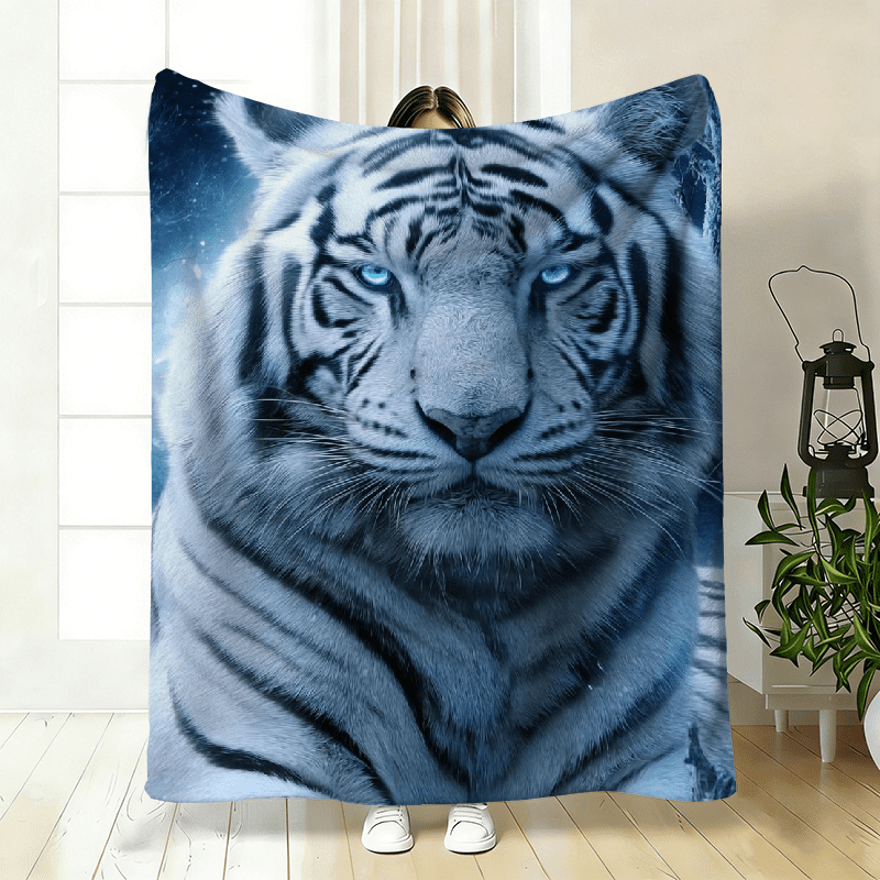 1pc a White Tiger Blanket Adorned with Flowers, Personalized with a ...