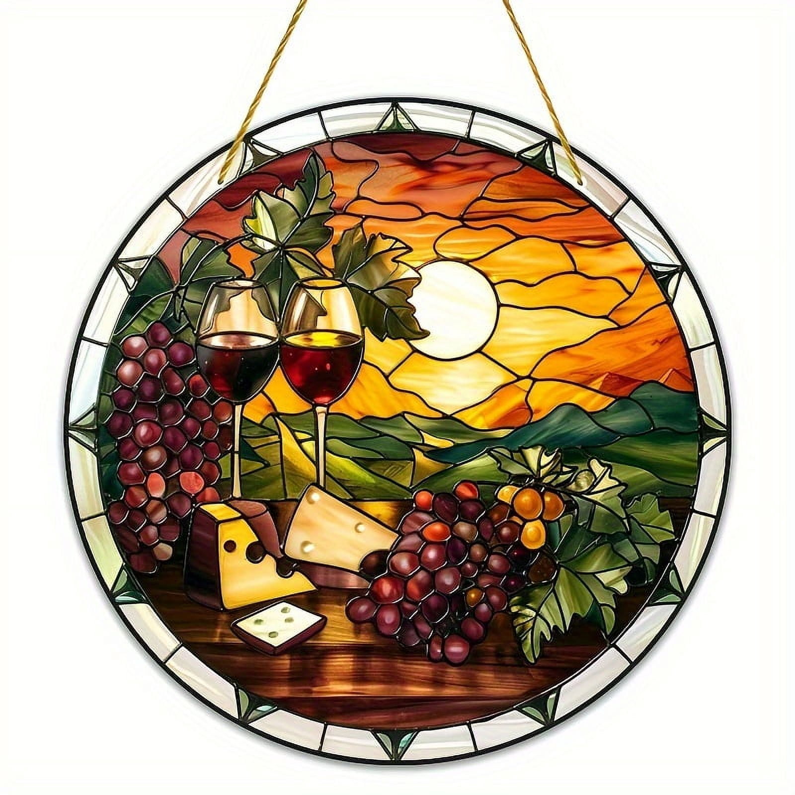 1pc, Wine,grapes And Cheese Suncatcher,stained Window Hanging Decor ...