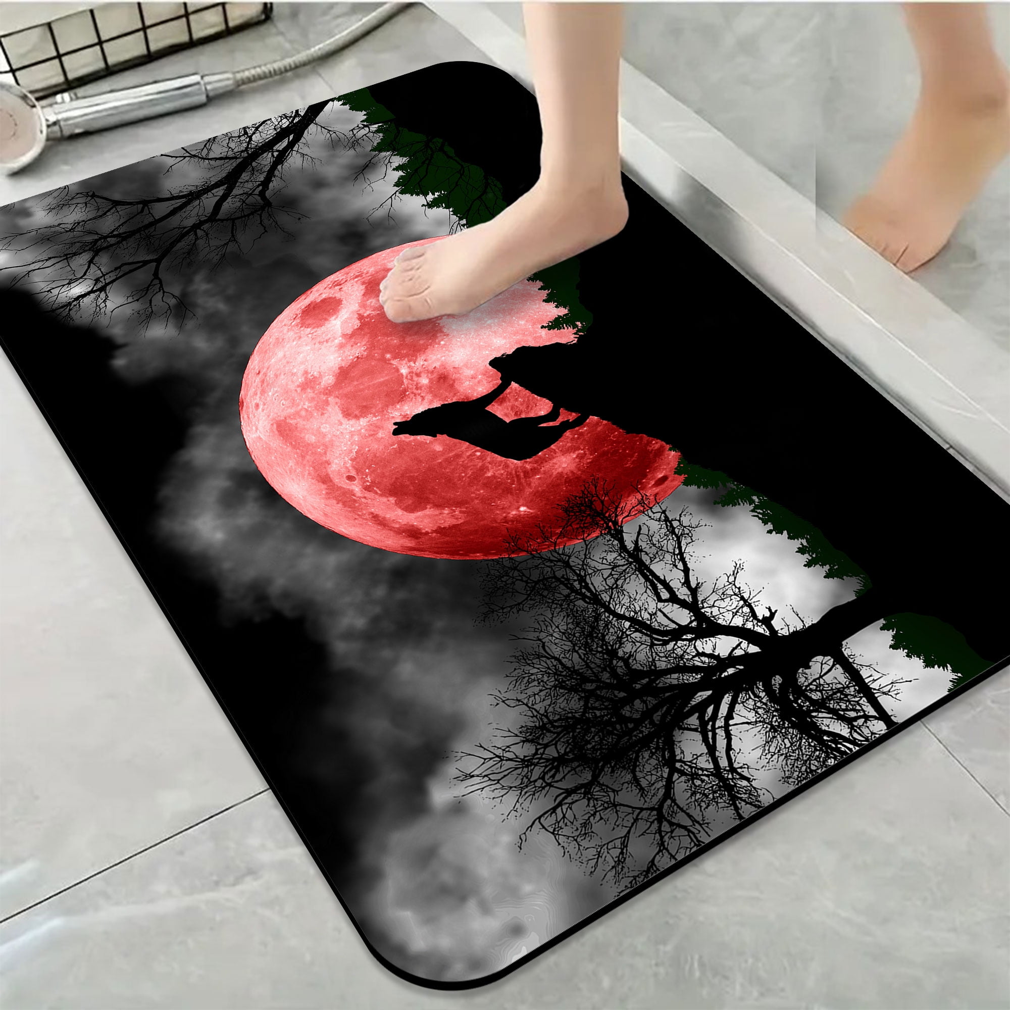 1pc Wolf Howling at Blood Moon Bathroom Rug Bathroom Decor and ...