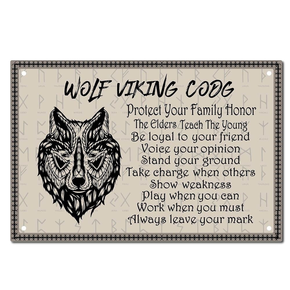1pc Wolf Sign Metal Tin Plate Vintage Wolf Vikings Code Signs Protect ...