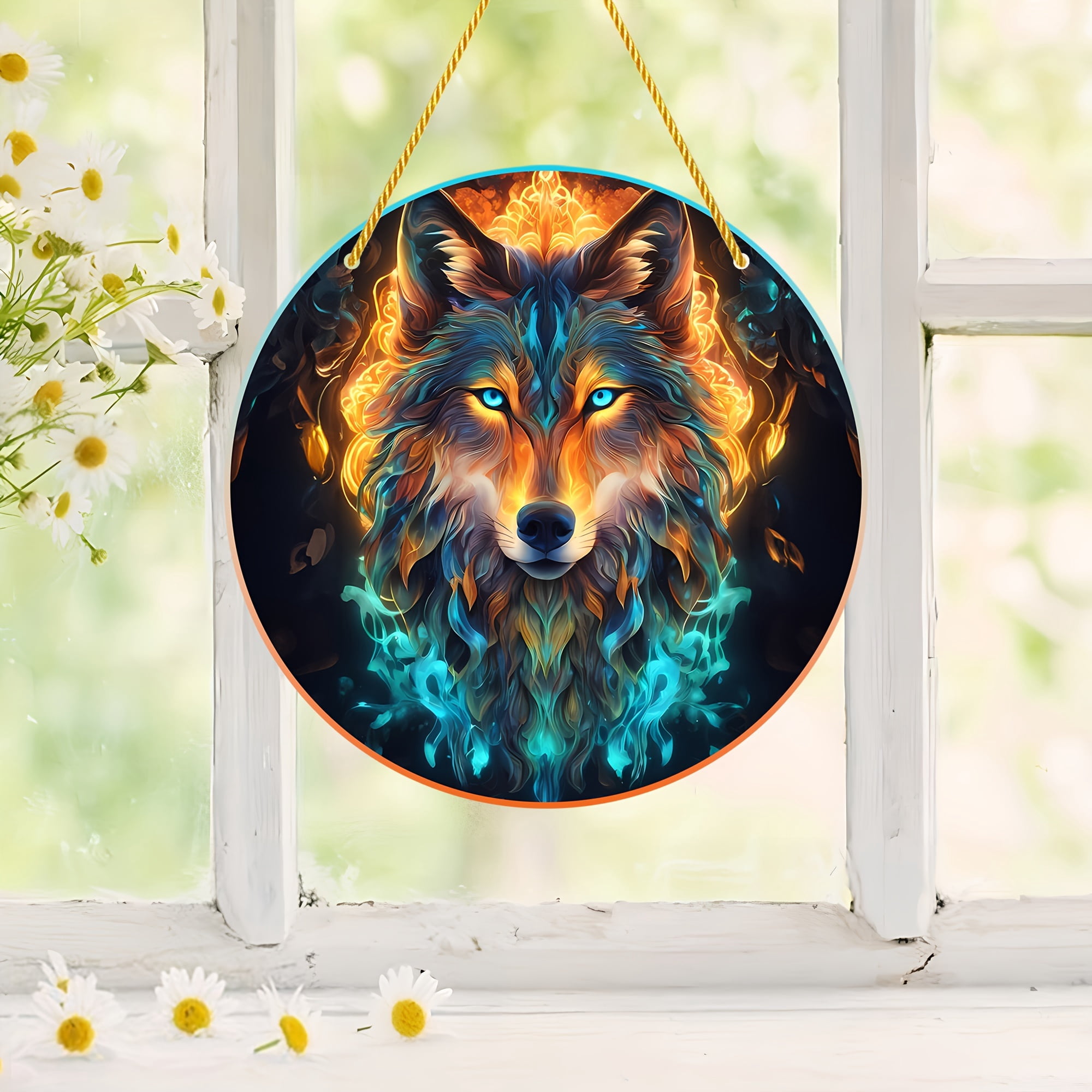 1pc, Wolf Stained Window Sun Catcher, Wolf Decoration Living Room ...