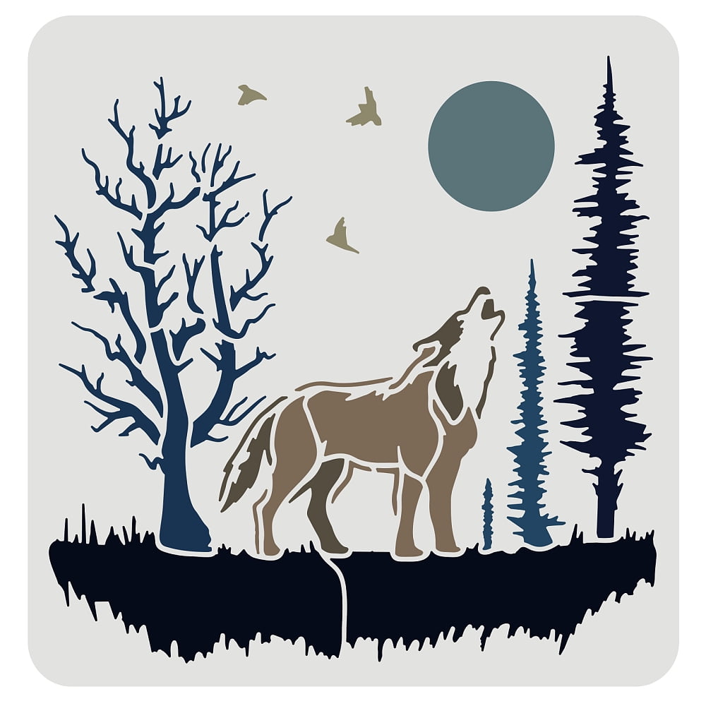 1pc Wolf Stencil for Painting 30x30cm Plastic Forest Trees Craft ...