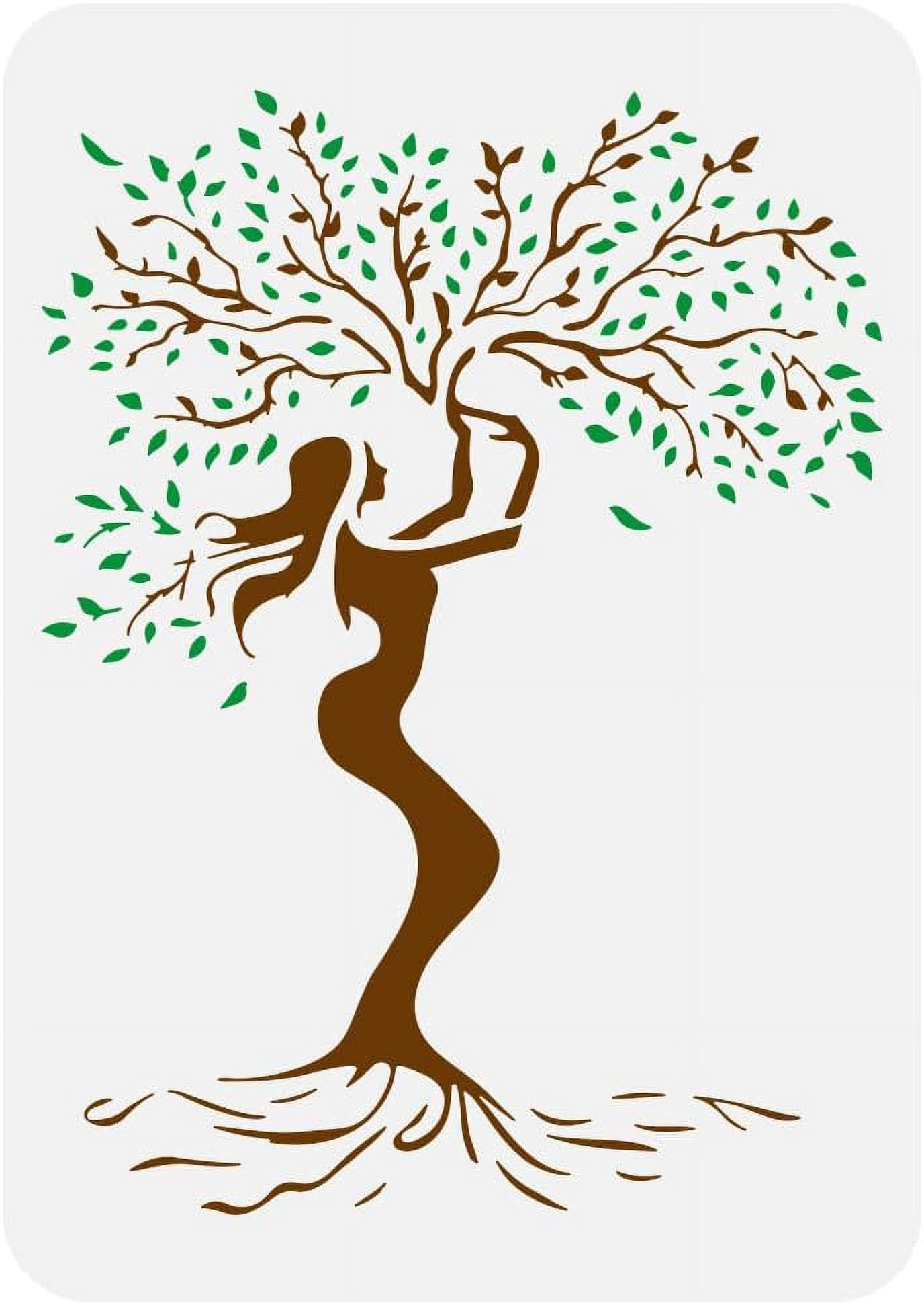 1pc Woman Tree Stencil for Painting 8.3x11.7inch Reusable Tree of Life ...