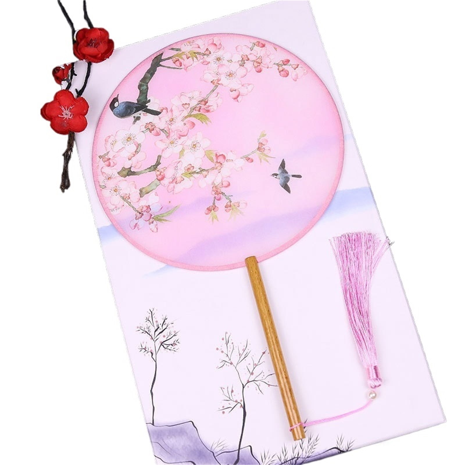 1pc Women Dancing Embroidery Flower Handheld Fan Vintage Translucent ...