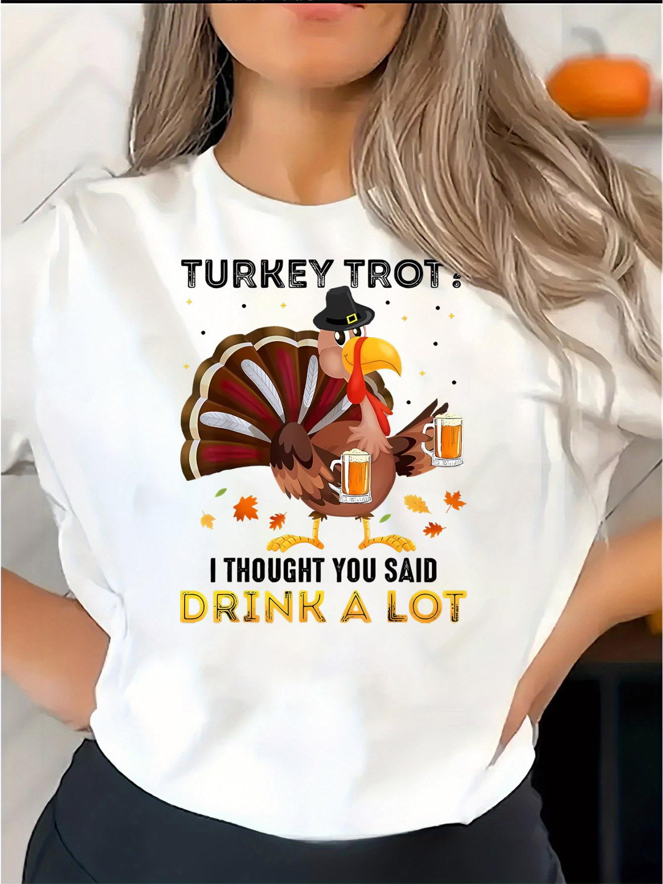 1pc Women'S Casual Crew Neck T-Shirt with Turkey Graphic, Polyester ...
