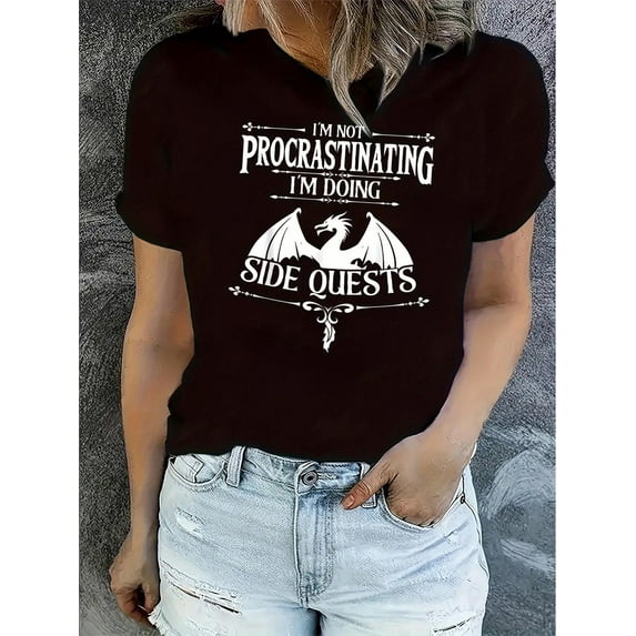 1pc Women'S Casual Dragon Totem Print T-Shirt, Geometric Pattern Crew ...