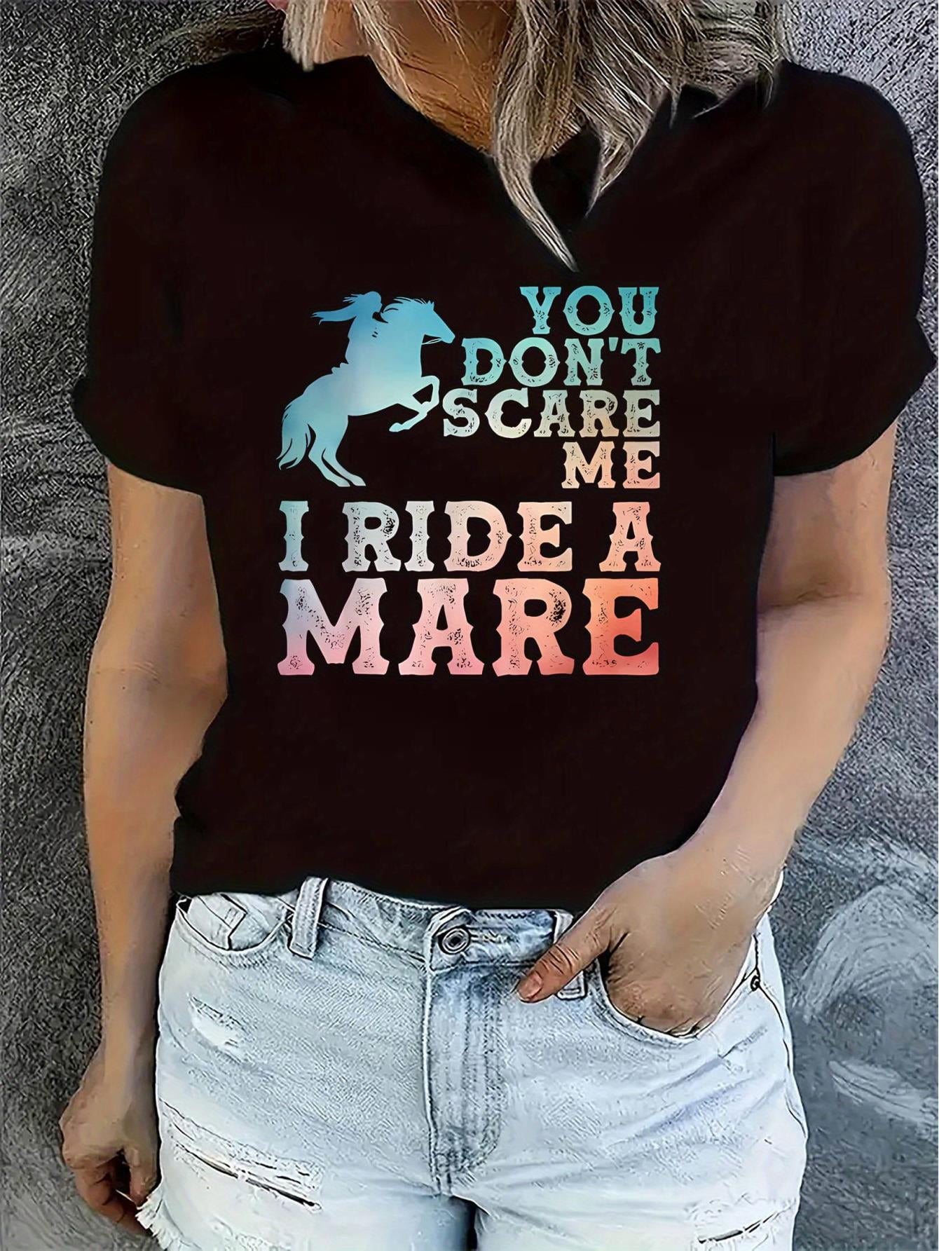 1pc Women'S Casual Polyester T-Shirt with Horse Silhouette Graphic ...