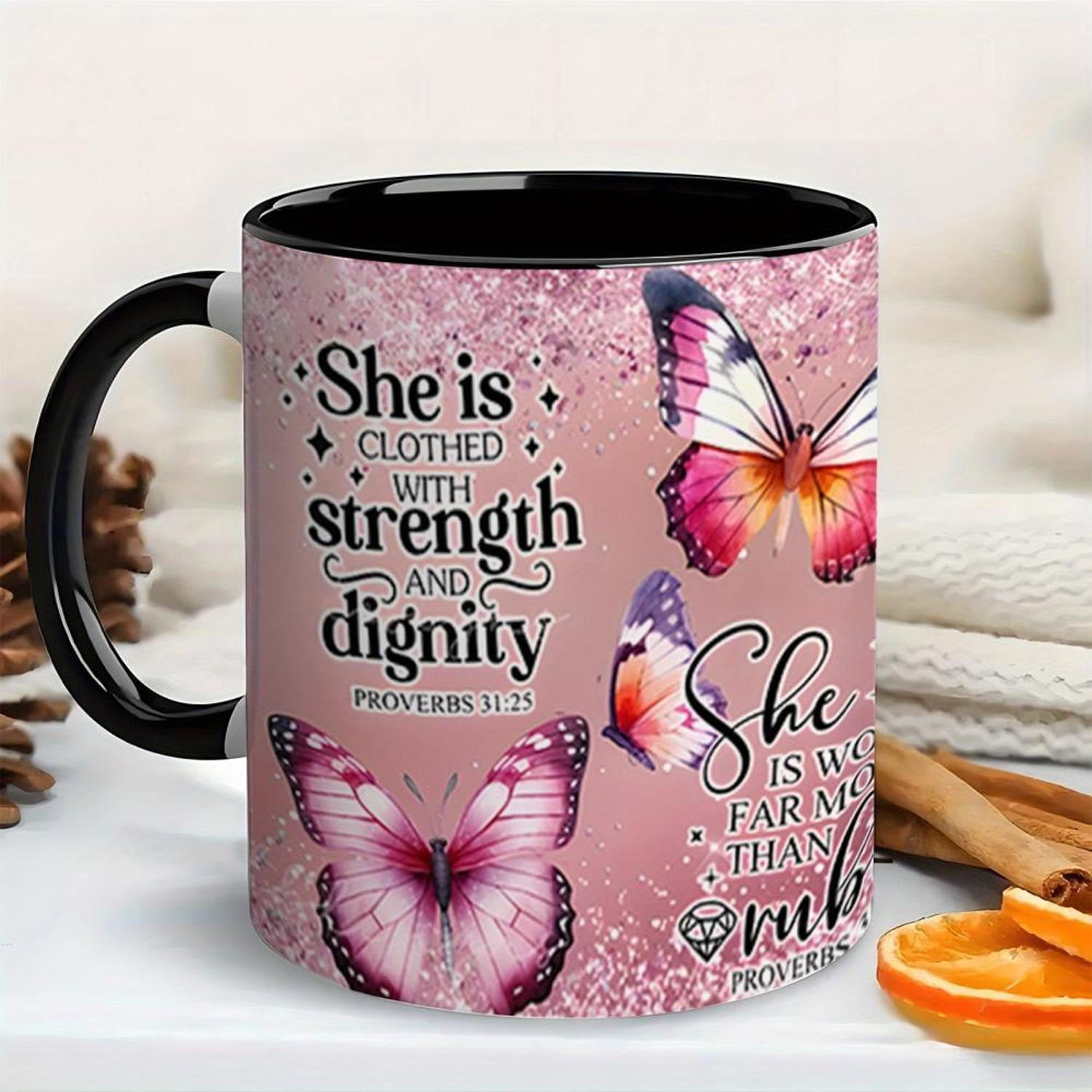 1pc Women S Empowering Coffee Mug with Bible Verse Proverbs 31 25 Pink ...