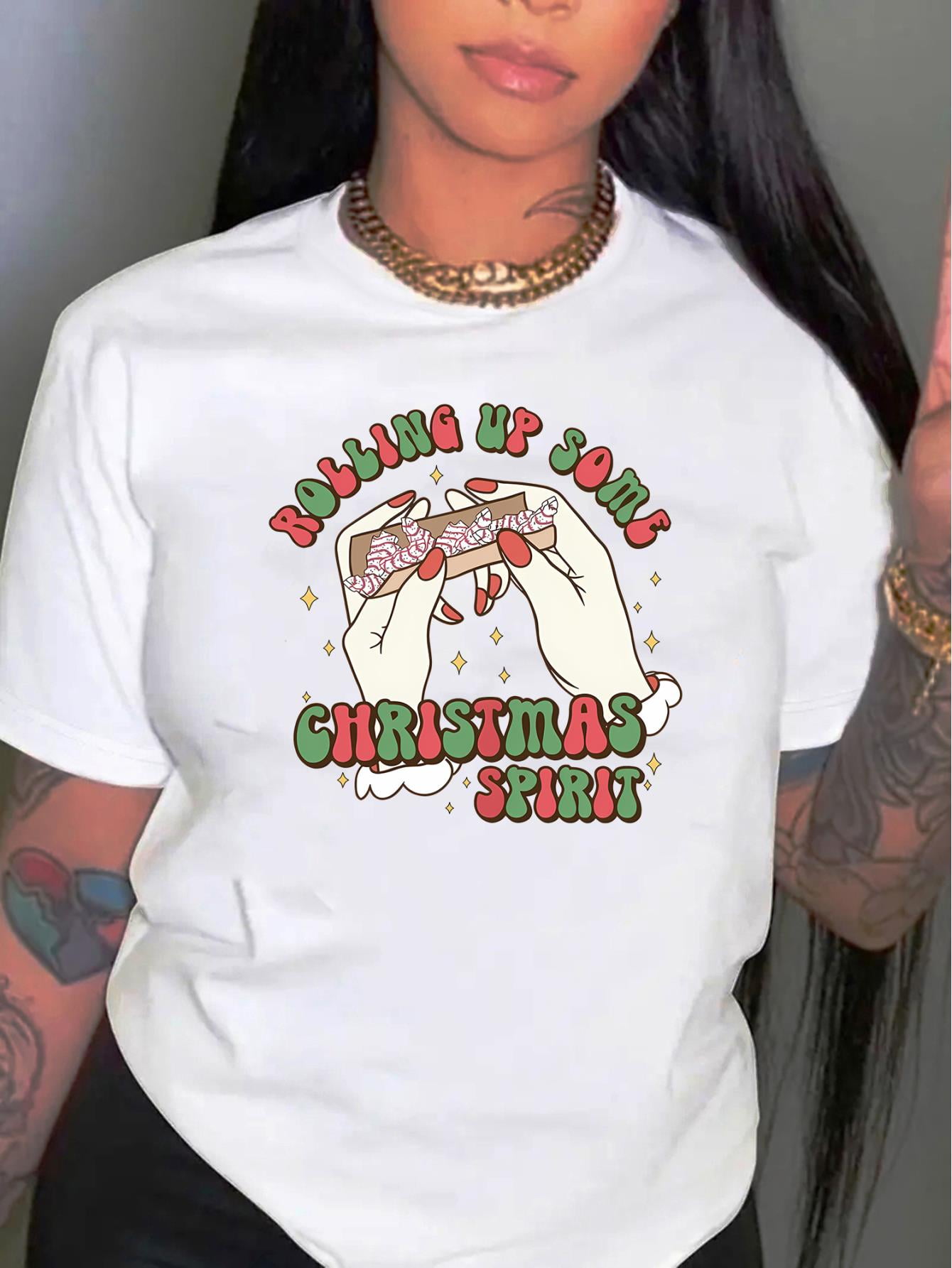 1pc Women'S Fashion Christmas Spirit T-Shirt, Casual Crew Neck Short ...