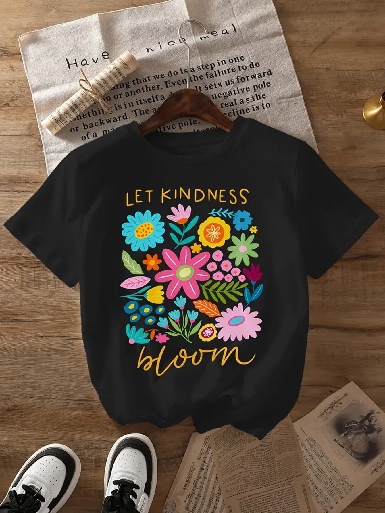 1pc Women'S Floral Graphic T-Shirt - Polyester Crew Neck Casual Top ...