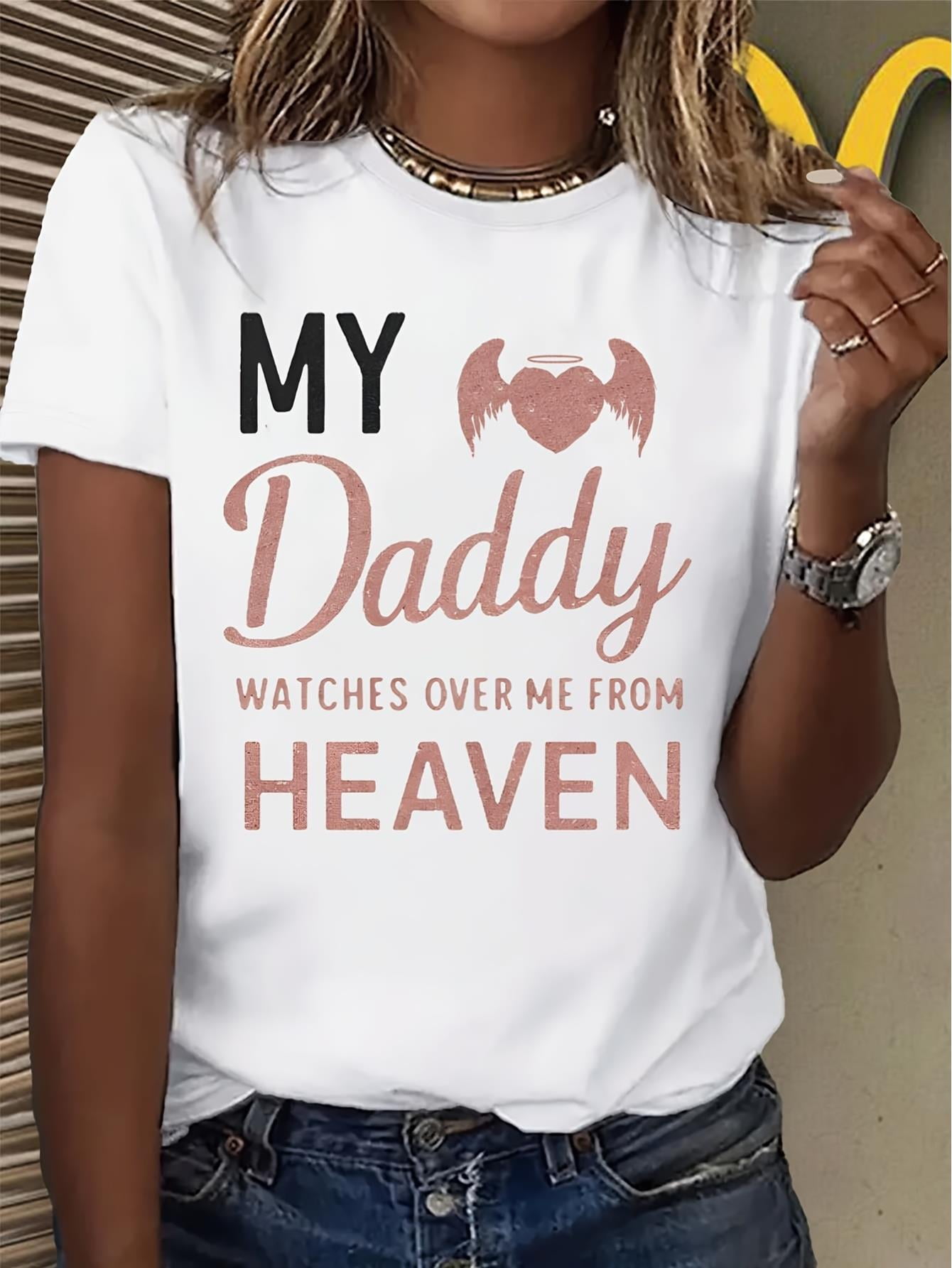 1pc Women'S Polyester Crew Neck T-Shirt with "My Daddy Watches Over Me ...