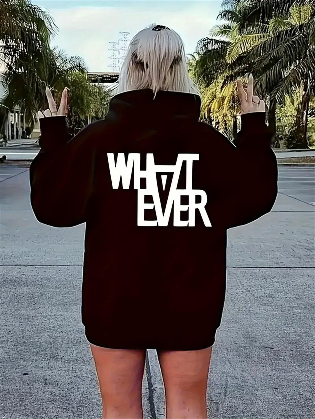 1pc Women'S Whatever Graphic Fleece-Lined Hoodie - Cozy Casual Pullover ...