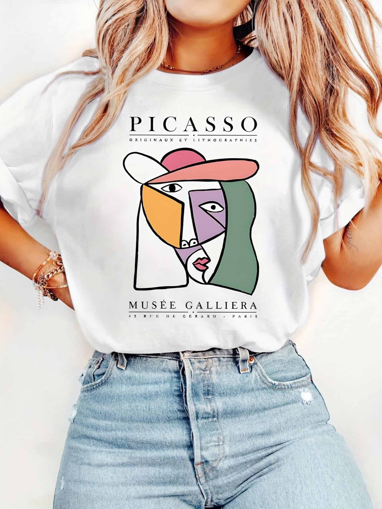 1pc Women's Abstract Art Design T-Shirt - Retro Chic Picasso-Inspired ...