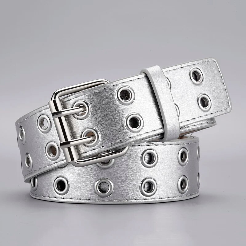 1pc Women's Belt Trend Simple Double Hole Men Belt Punk Hip Hop Rock ...