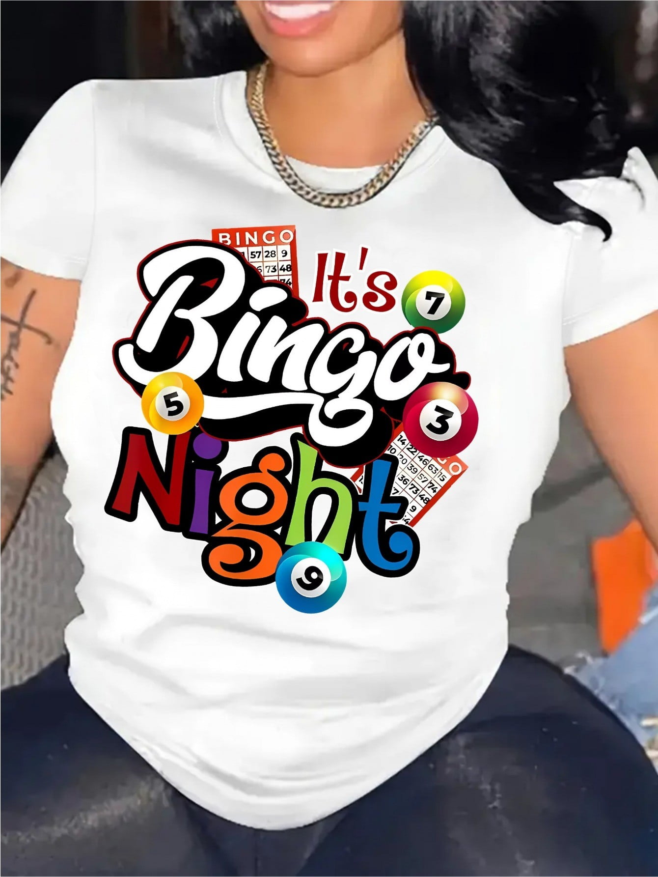 1pc Women's Bingo Night Graphic Tee, Casual Round Neck Short Sleeve T ...