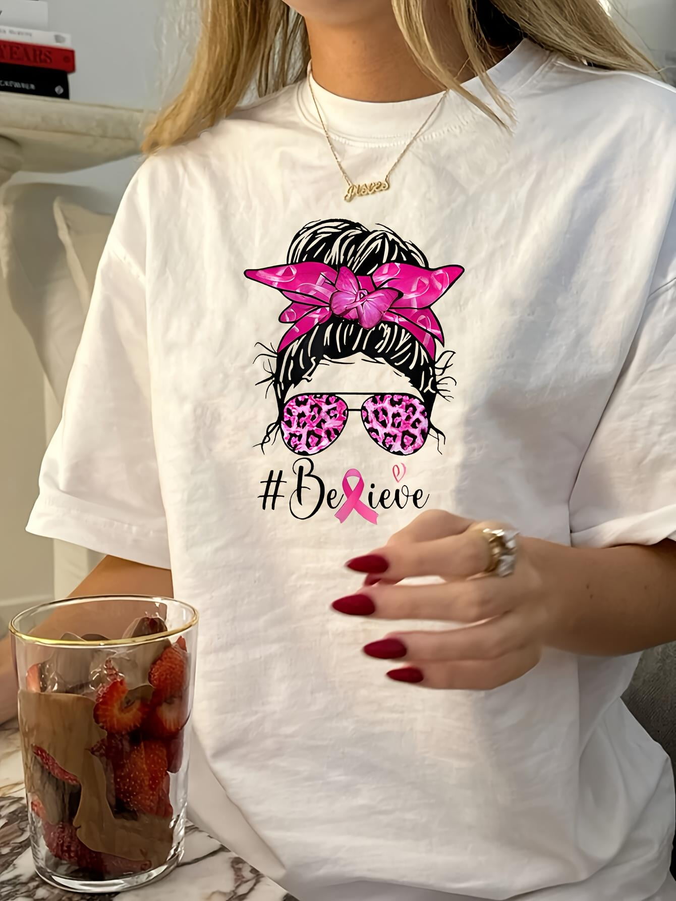 1pc Women's Casual Round Neck Cartoon Print T-Shirt, Polyester Short ...