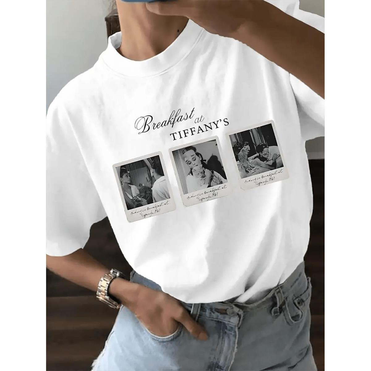 1pc Women's Casual Short Sleeve T-Shirt - Breakfast at Tiffany's ...