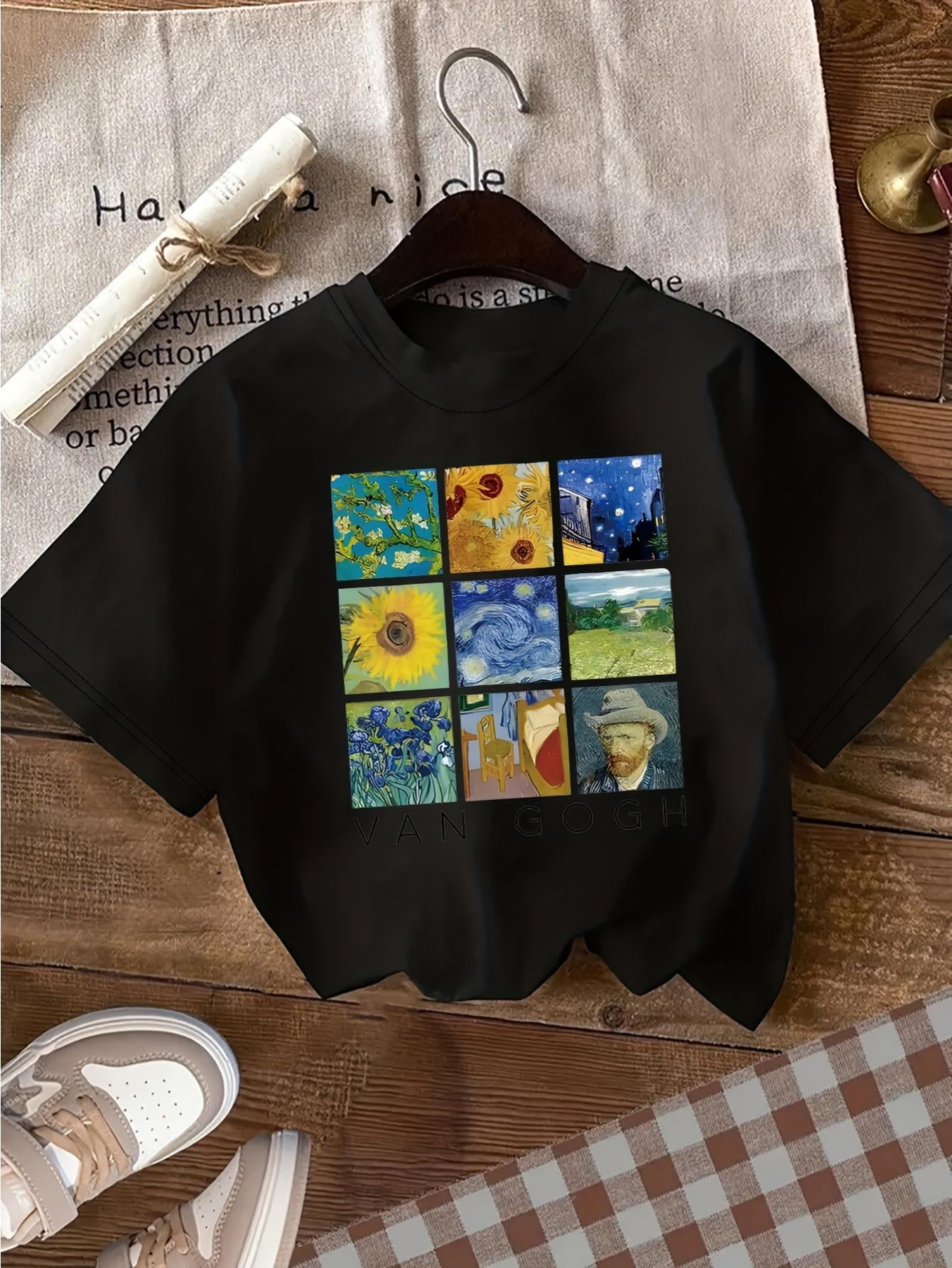 1pc Women's Casual Short Sleeve T-Shirt - Van Gogh Art Print Featuring ...