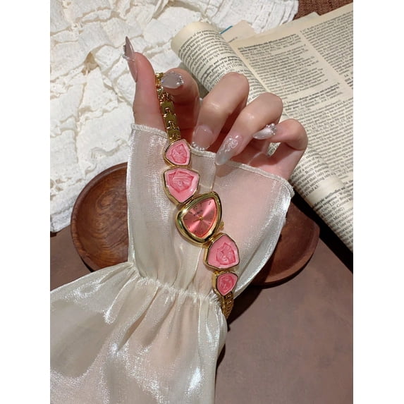 1pc Women's Gold Alloy Asymmetrical Bracelet Watch Fashion Arabic ...