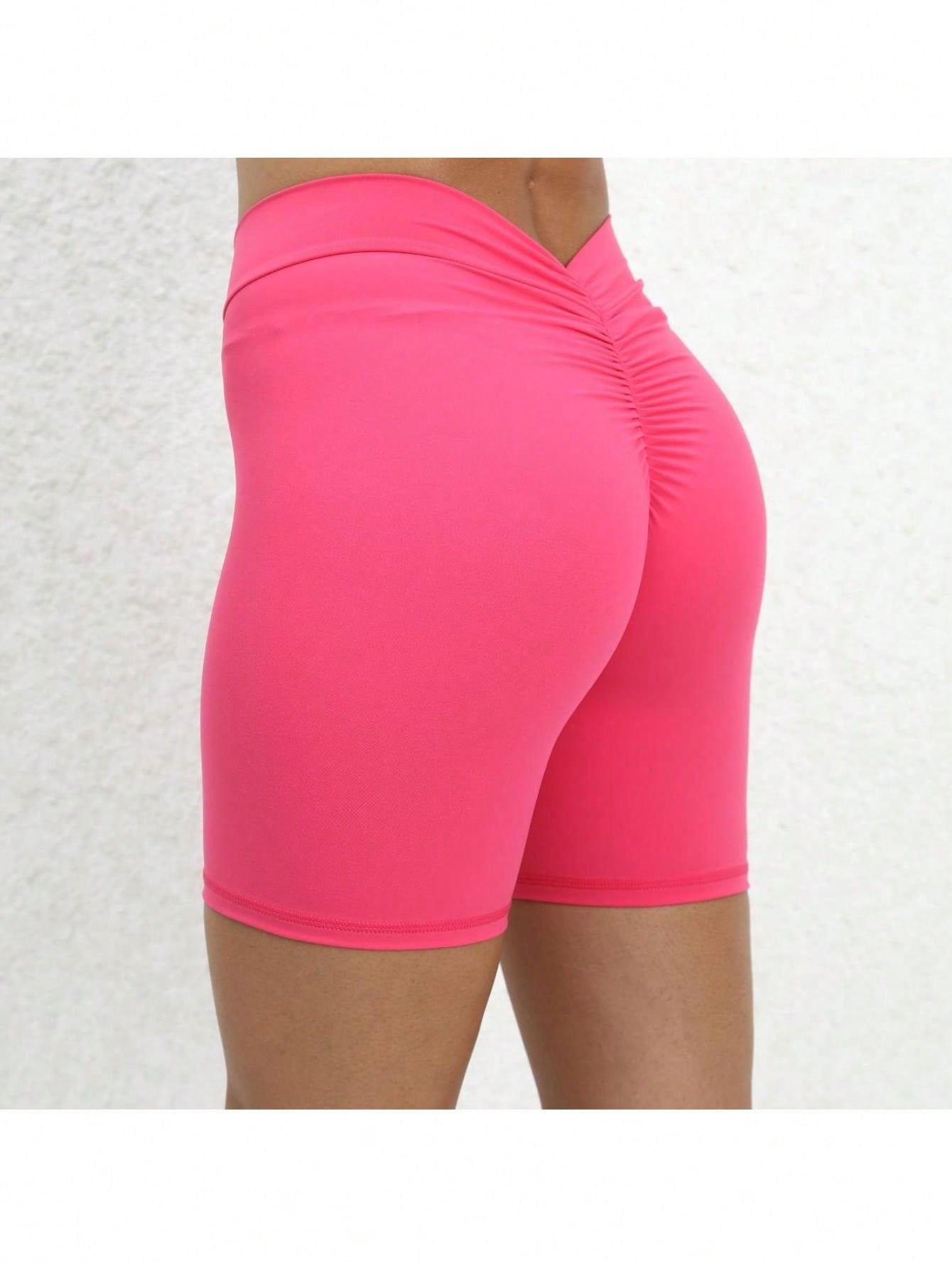 1pc Women's High Waist Deep V-Shaped Yoga Shorts Tummy Control Athletic ...