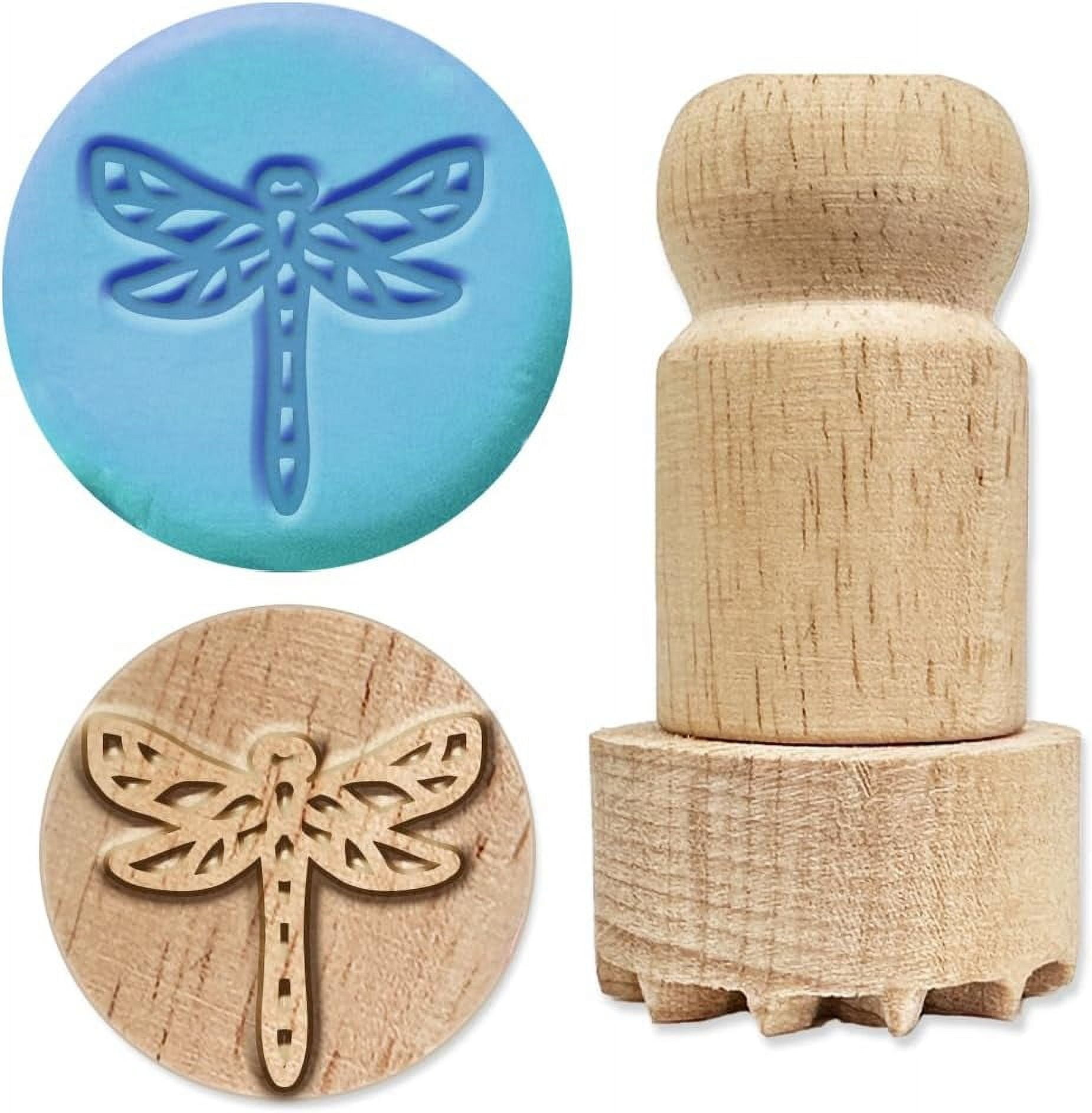 1pc Wood Stamps with Handle 1.8x1 inch Dragonfly Pattern Wooden Clay ...