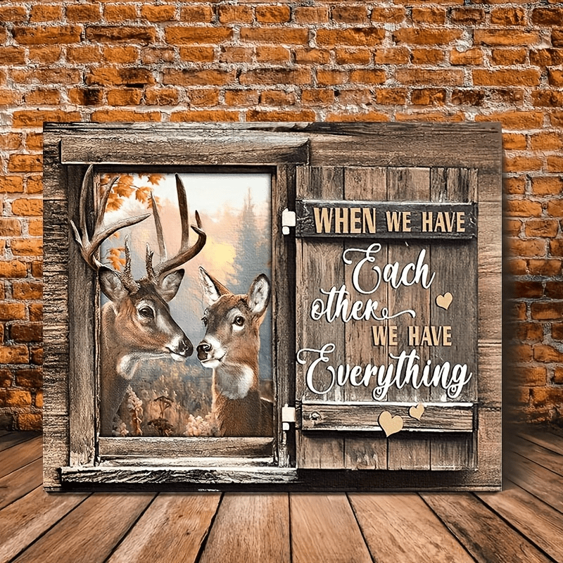1pc Wooden Framed Rustic Modern Deer Canvas Painting Art Prints Wall ...