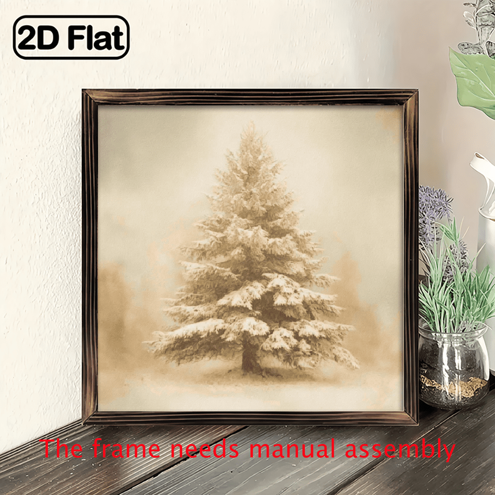 1pc Wooden Sign Snowy Pine Tree Vintage Winter Scene Desktop Art ...