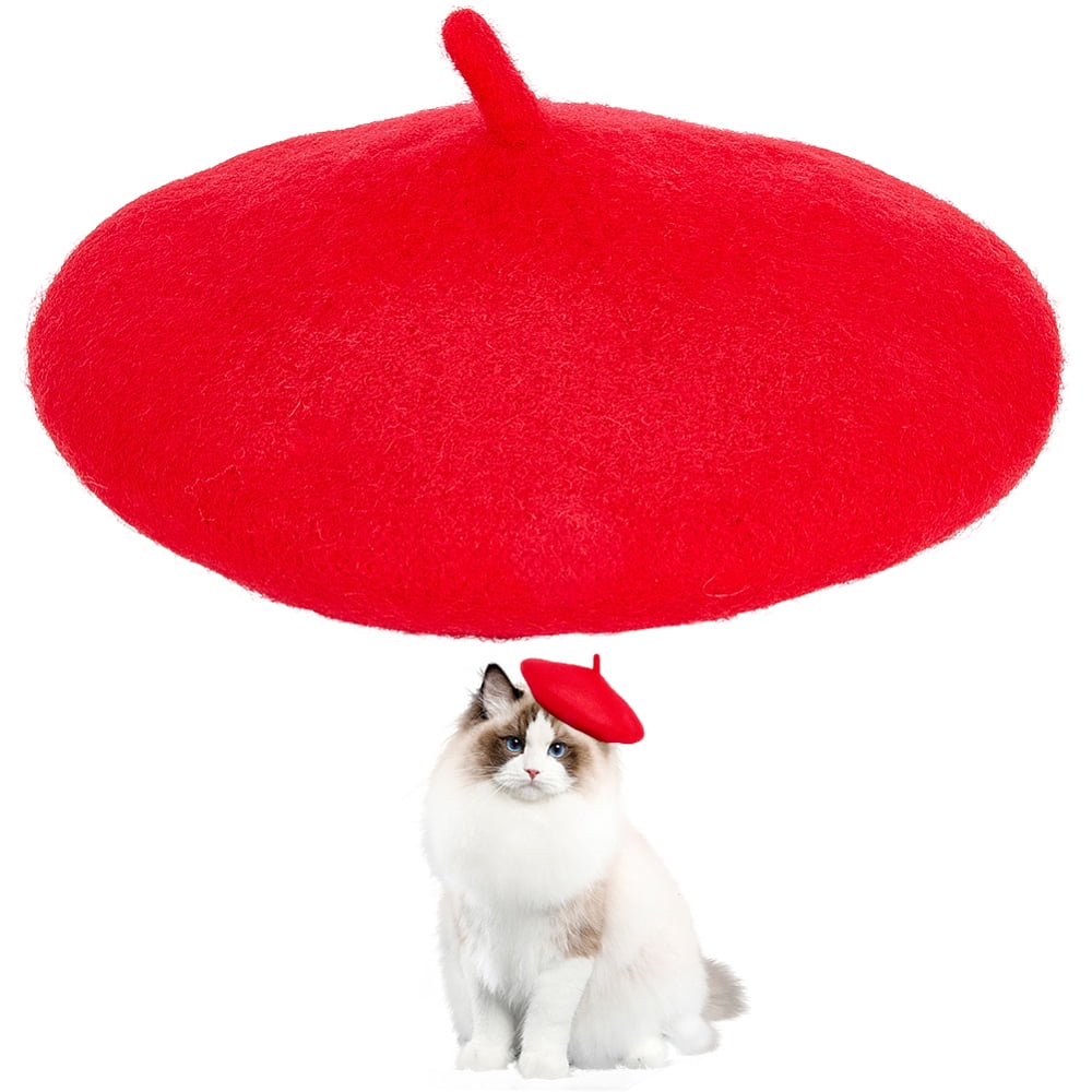 1pc Wool Felt Cat Hats Pet Supplies Flat Round Red 153x29mm Inner ...