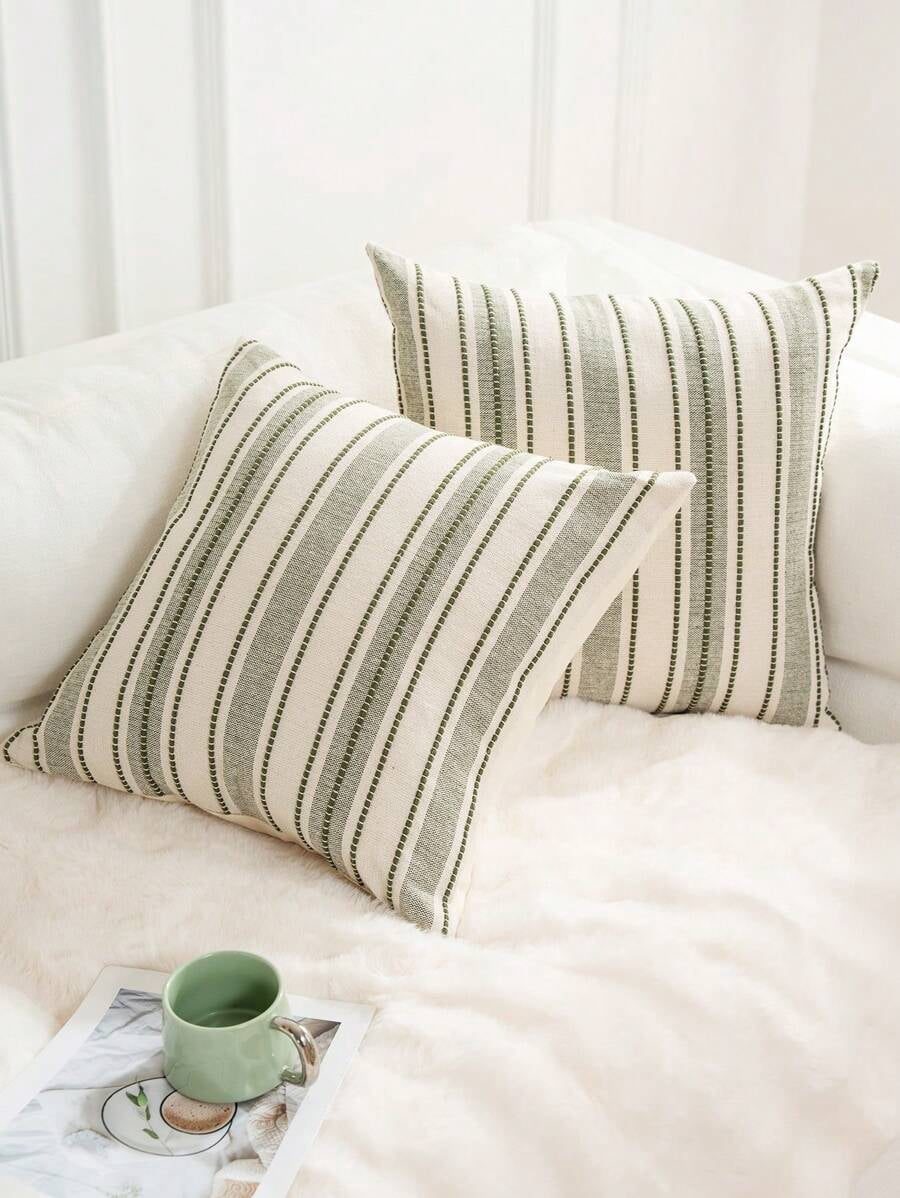 1pc Woven Wide Stripe Decorative Throw Pillow Cover in Olive Green ...