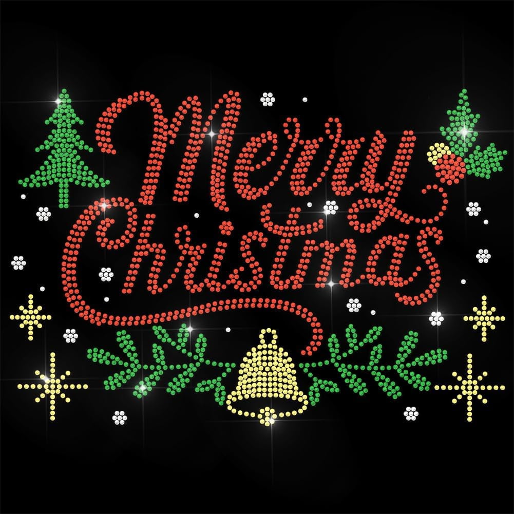 1pc Xmas Rhinestone Iron on Transfer Merry Christmas Bling Diamond ...
