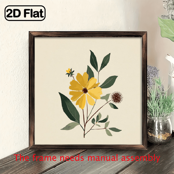 1pc of Yellow Floral Country-Style Wooden Frame Sign,20X20 cm Wooden ...