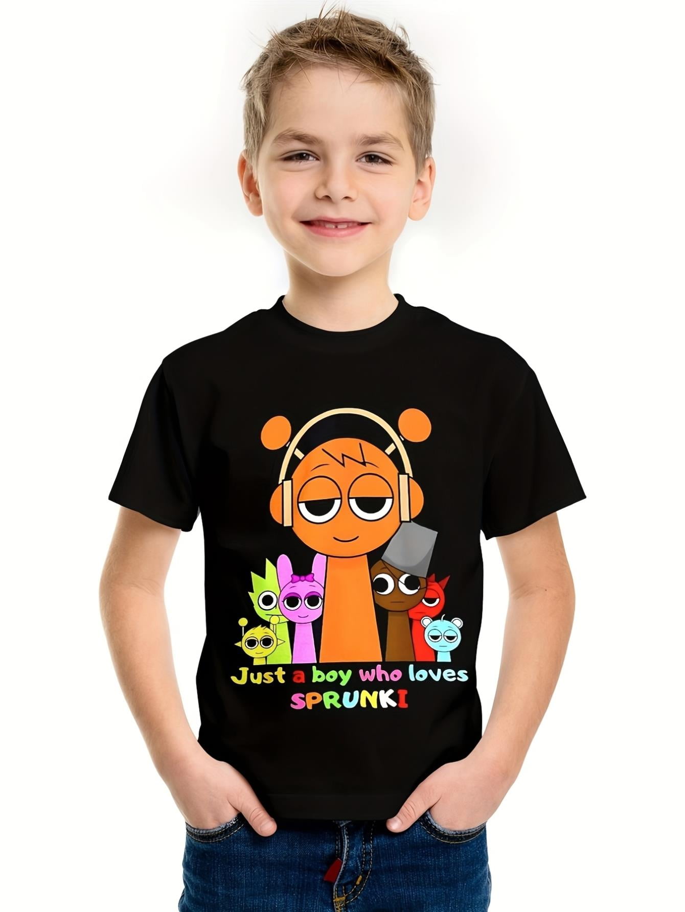 1pc Youngsters' Black Cartoon Music Character Print T-Shirt - Soft ...