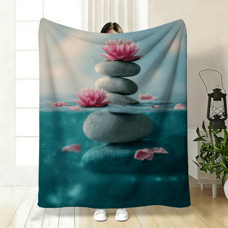 1pc Zen Garden Throw Blanket Soft Flannel Blanket with Serene for Lotus ...