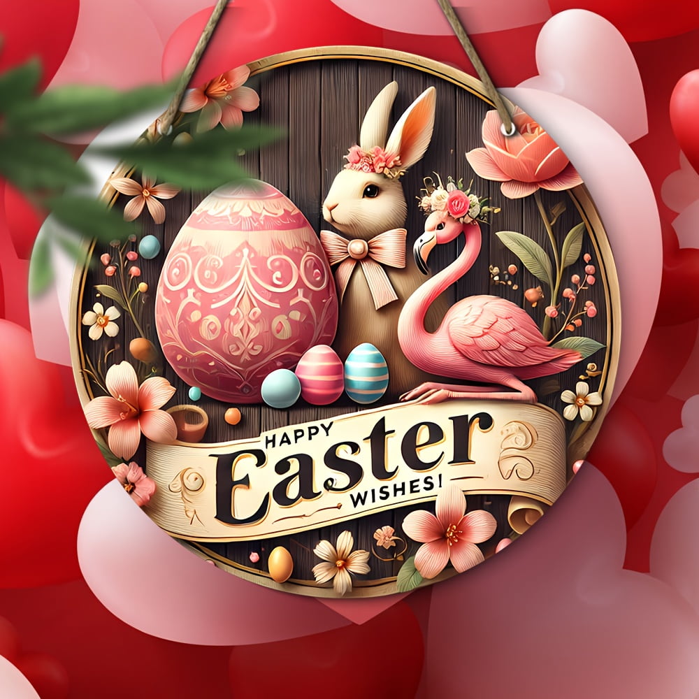 1pc， charming Easter sign depicting the Easter Bunny and a flamingo ...