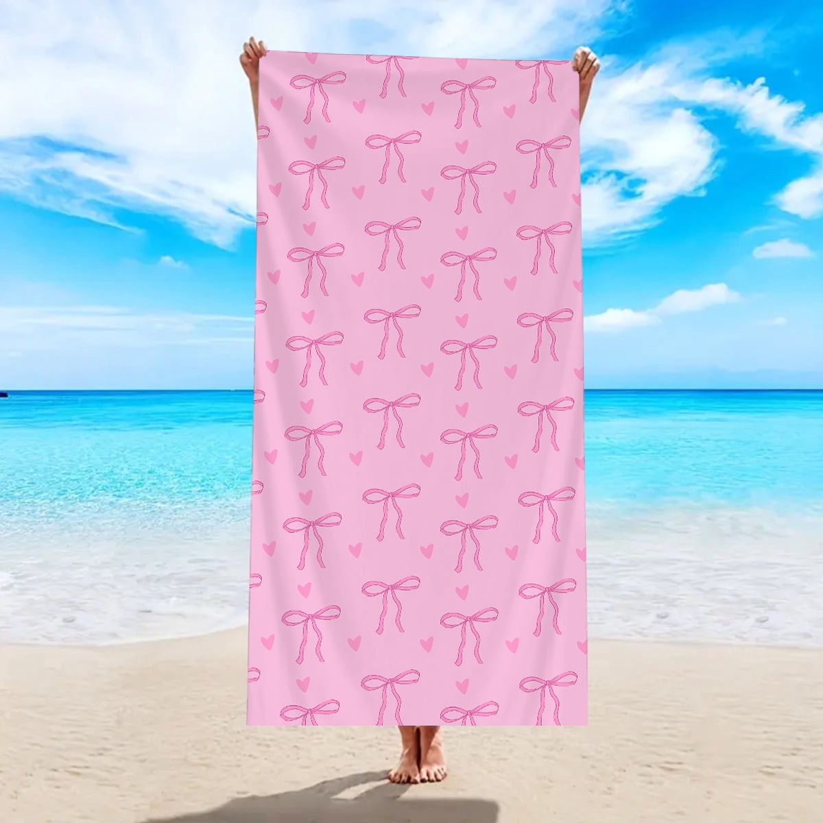 1pc cute love bow pattern ultra-fine fiber beach towel, beach and ...