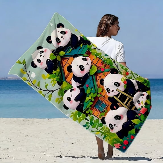 1pc, cute panda cartoon style soft towel, suitable for beach, panda ...