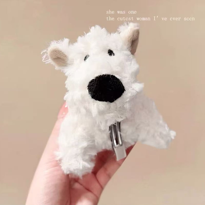 1pc cute plush white dog hair clip for autumn and winter, side hairpin ...