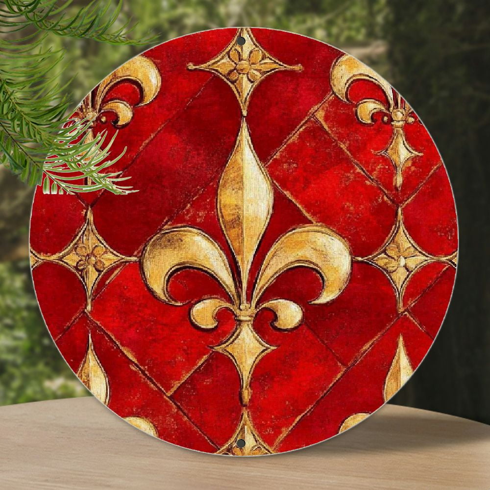 1pc fleur de lis Metal Sign Wall Decor, 8x8 inch Wall Art Circular Sign ...