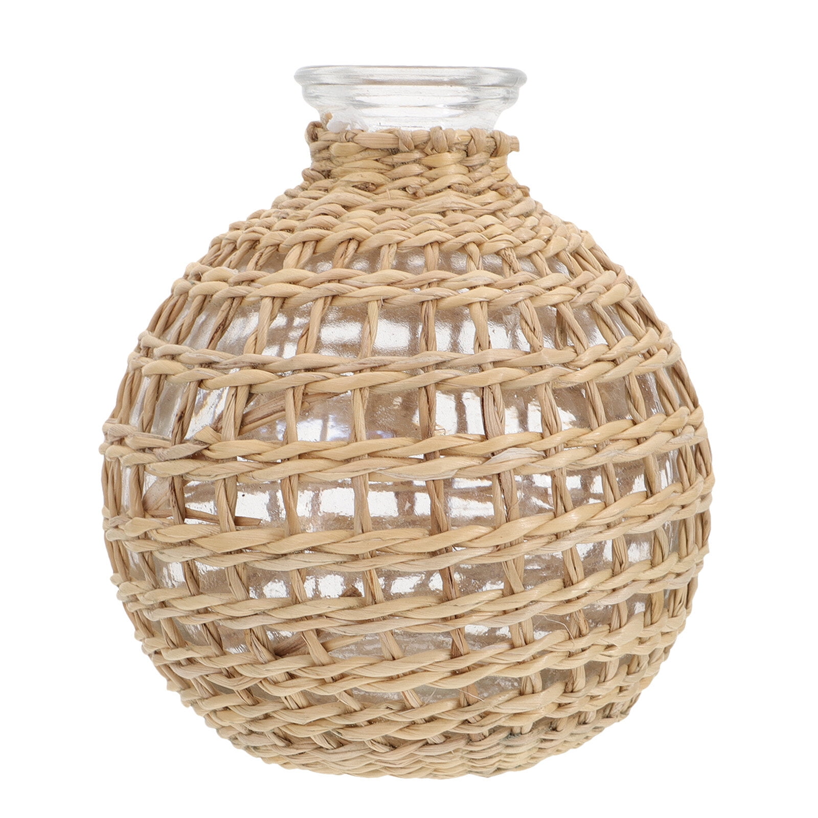1pc flower wicker vase, round decorative glass flower vase with rattan ...