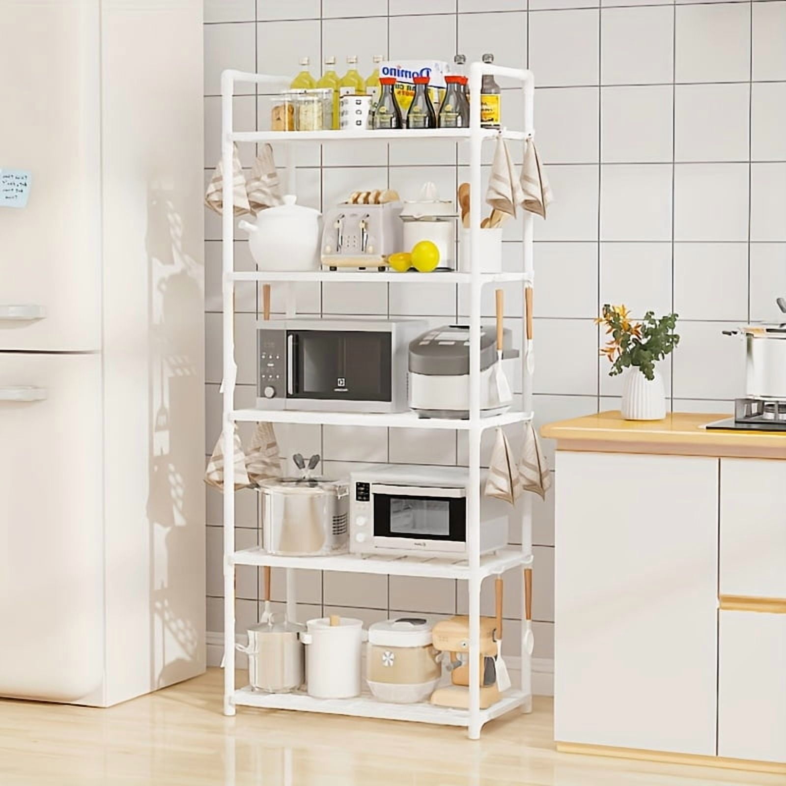 1pc multifunctional kitchen shelf, microwave shelf with hooks, saves ...