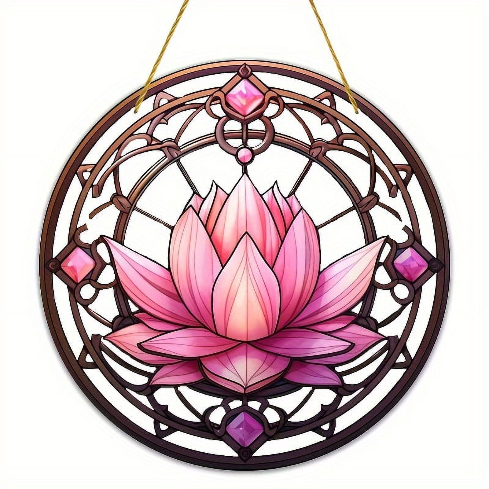1pc, pink Lotus Suncatcher, stained Glass Window Hanging, wall Art ...