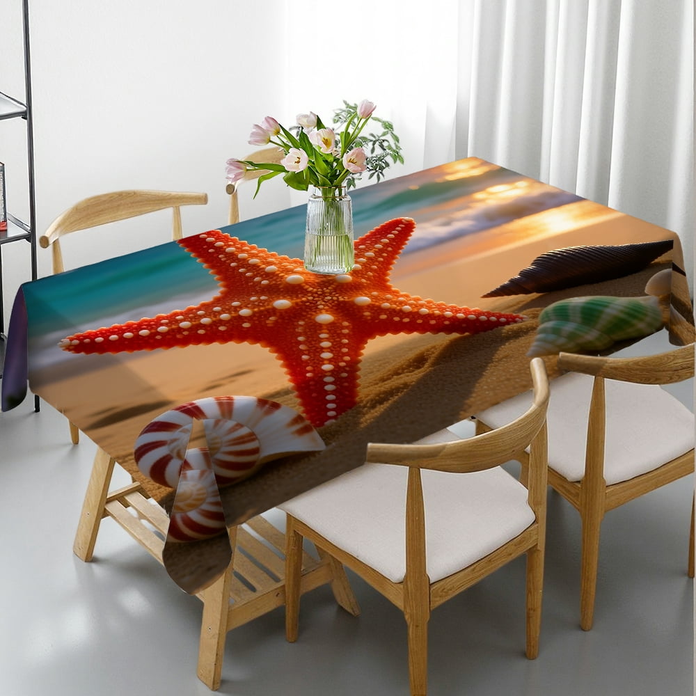 1pc sea star and colorful shells on coastline Print Tablecloths for ...