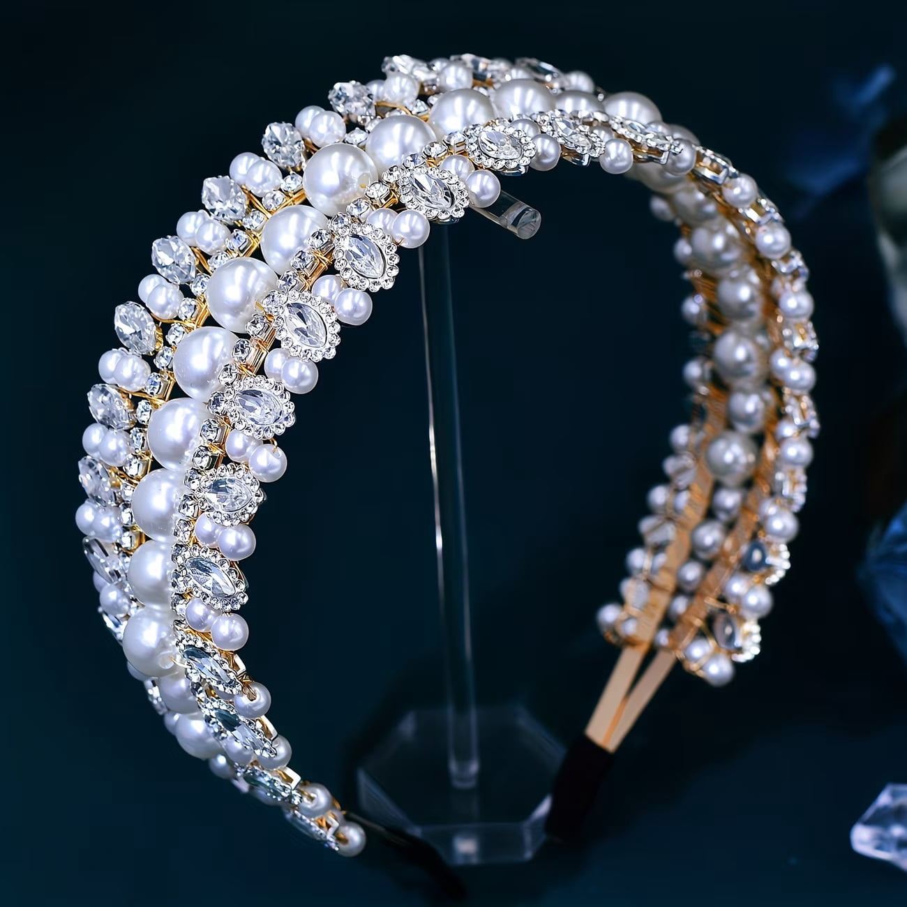 1pc, vintage hair accessories hand-woven pearl multi-layer headband ...