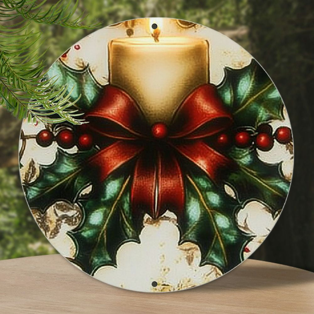 1pc vintage-style 8x8 "round aluminium Christmas candle logo with pine ...