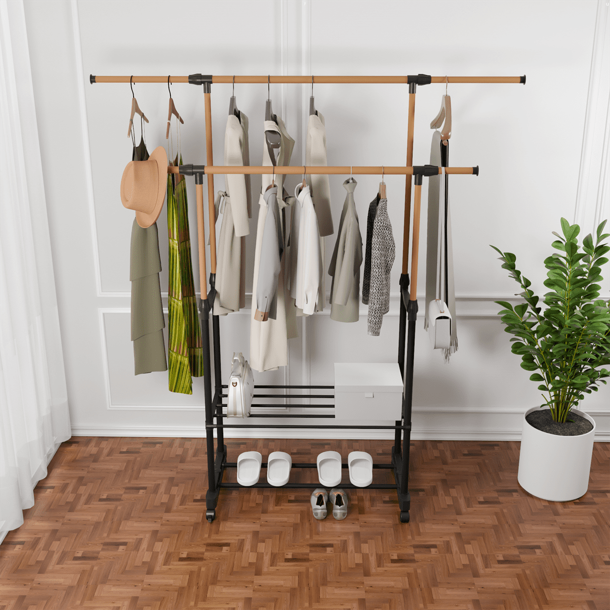 1pc, with wheels independent clothes rack , laundry drying rack ...