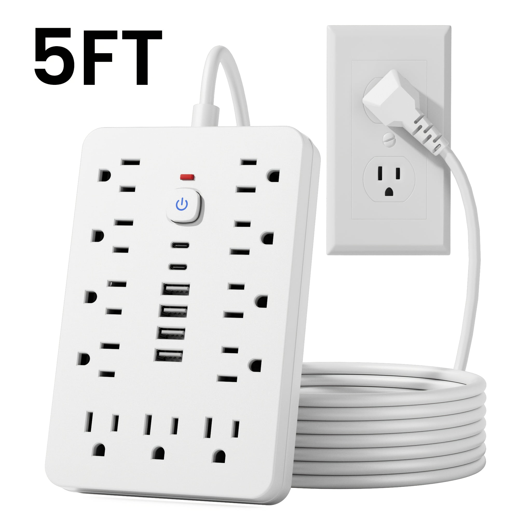 1pcWith 11 Individual Power Outlets, 5ft/10ft, 4 USB and 2 USB-C Ports ...
