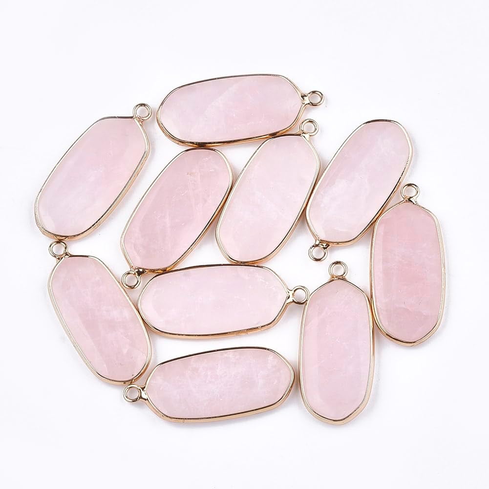 1pcs 1 Pcs Natural Rose Quartz Pendants Oval Pendant Charm with Brass ...